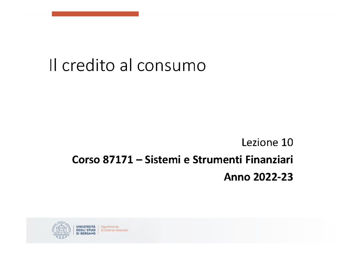 LEZ 10 IL Credito AL Consumo - Il credito al consumo Lezione 10 Corso ...