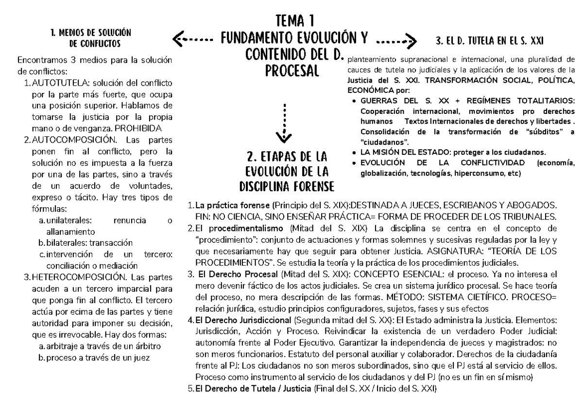 TEMA 1 Intro A Procesal - TEMA 1 ESQUEMA - TEMA 1 FUNDAMENTO EVOLUCIÓN Y CONTENIDO DEL D ...