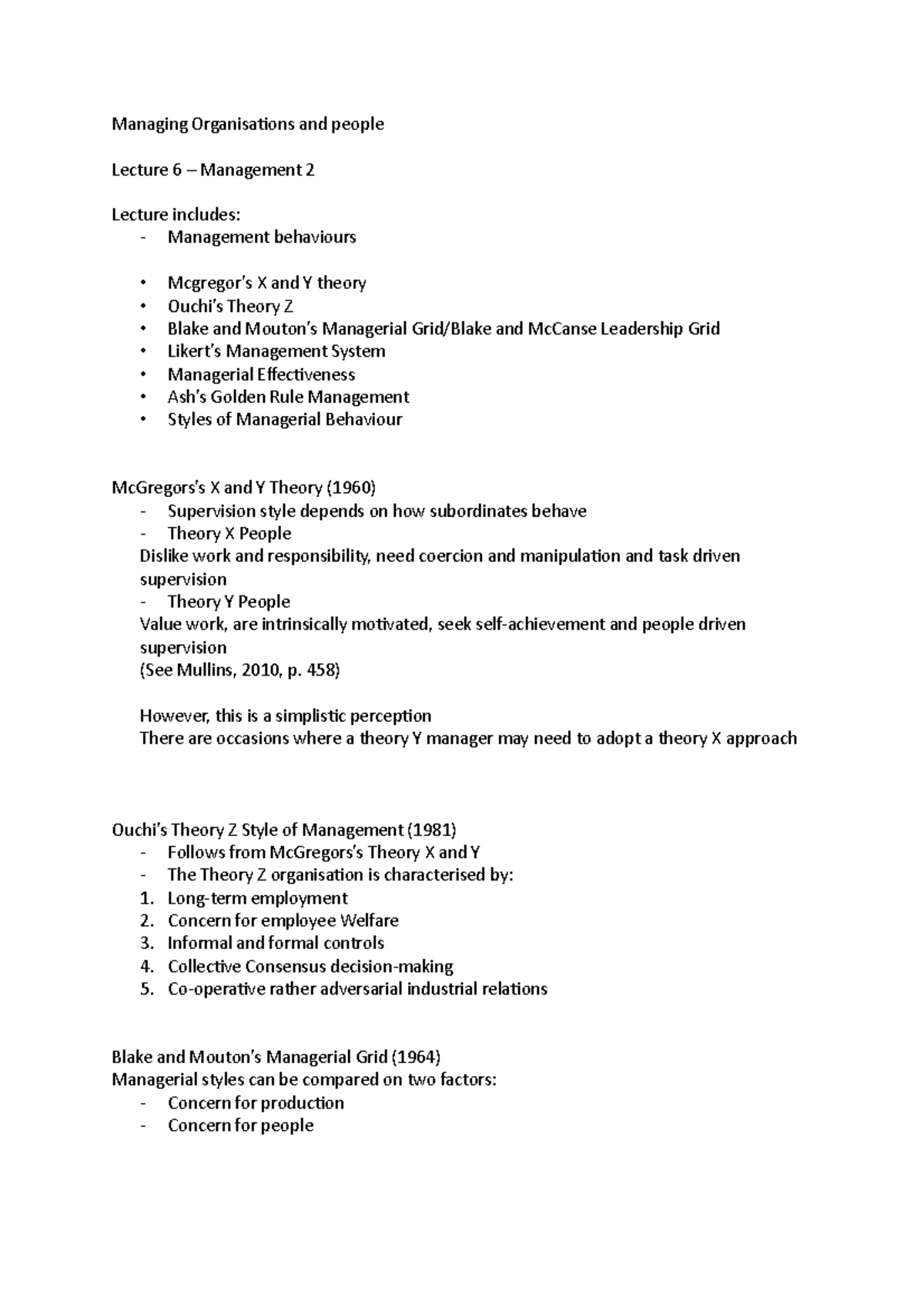 Managment 2 - Summary of Part 2 of the Management module including ...