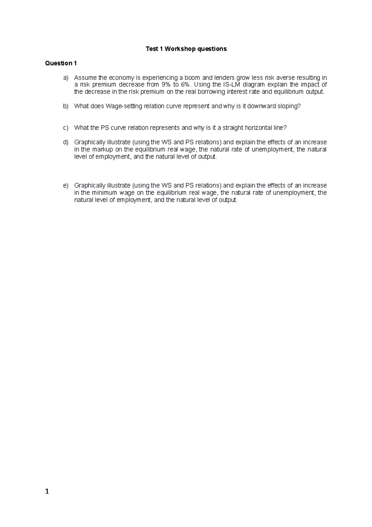 Test+1+Workshop+questions - Test 1 Workshop questions Question 1 a ...