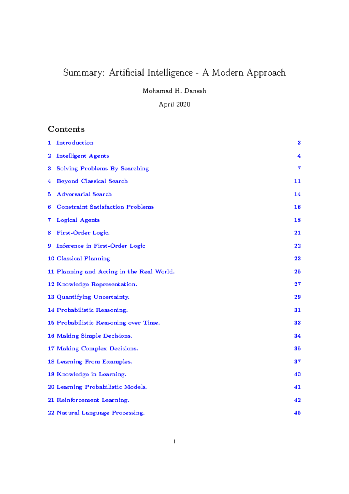 Summary Artificial Intelligence A Modern Approach - Summary: Artificial Intelligence - A Modern ...