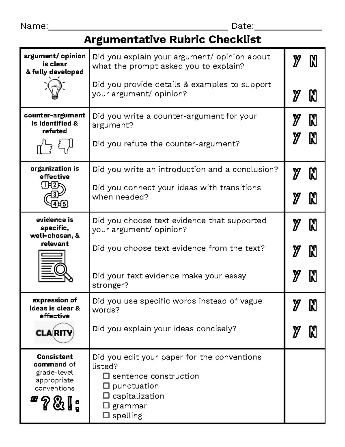 Argumentative Rubric Checklist - Name ...