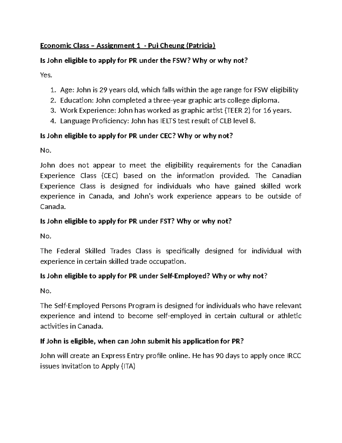 Economy Class - Assignment 1 - Pui Cheung (Patricia) - Economic Class – Assignment 1 - Pui ...