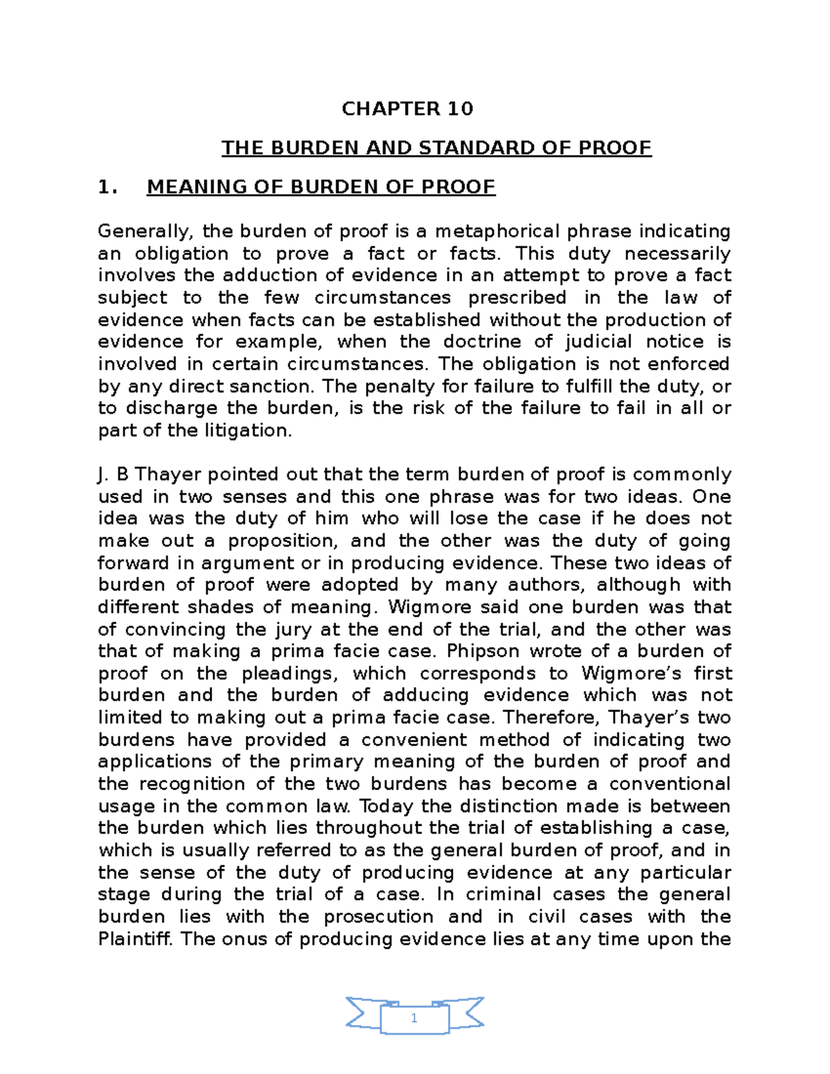Evidence Notes-Chap-10 - CHAPTER 10 THE BURDEN AND STANDARD OF PROOF 1 ...