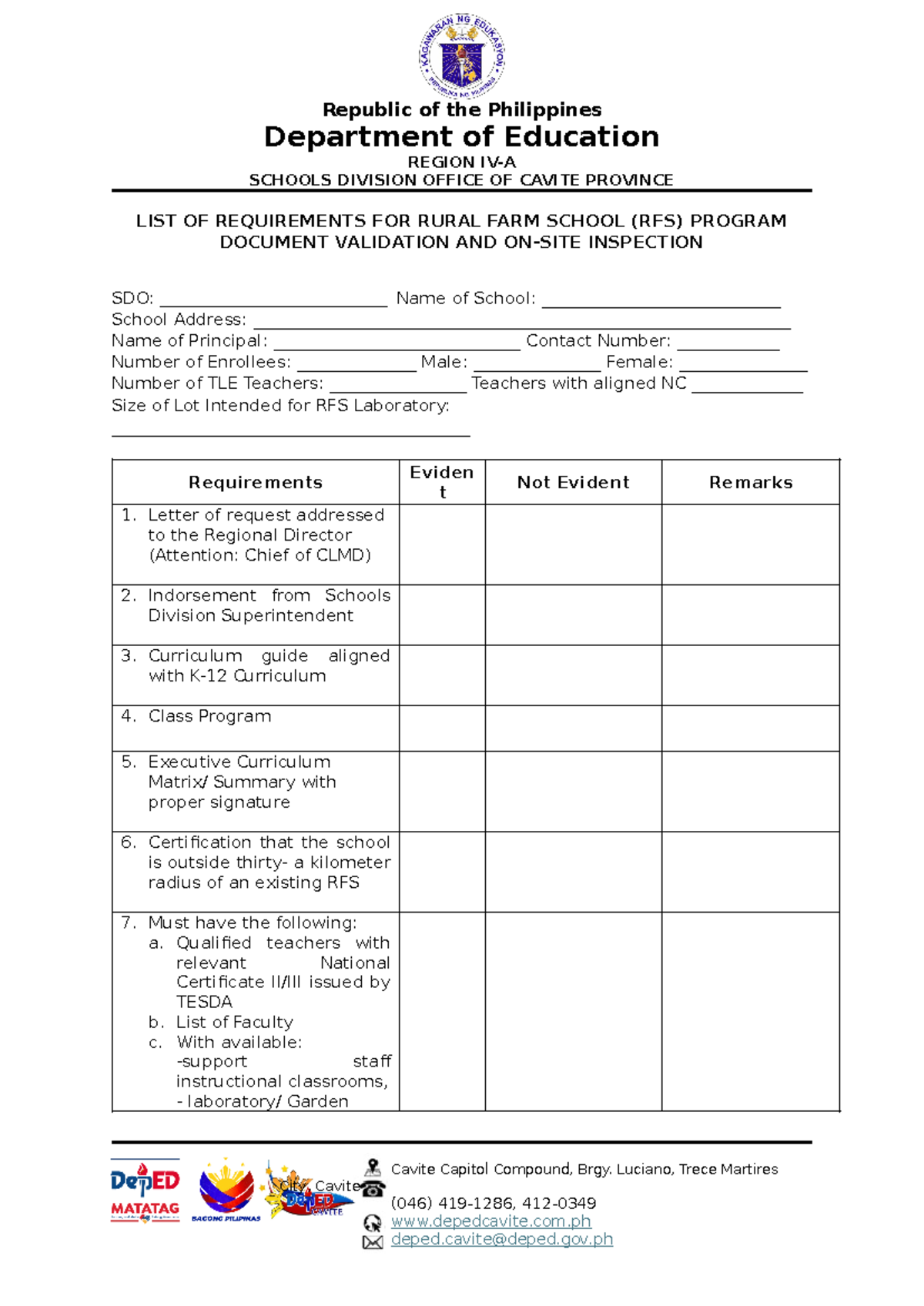 LIST OF Requirements FOR Rural FARM School 1 - Department of Education ...