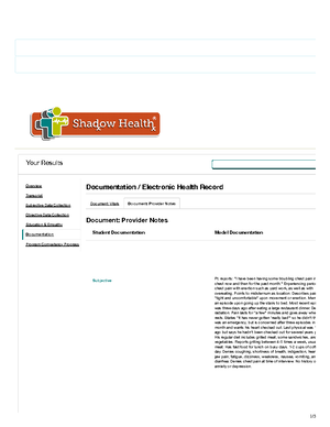 Focused Exam-Abdominal Pain Esther Parks Shadowhealth Documentation - 10/26/22, 10:14 AM 1 ...