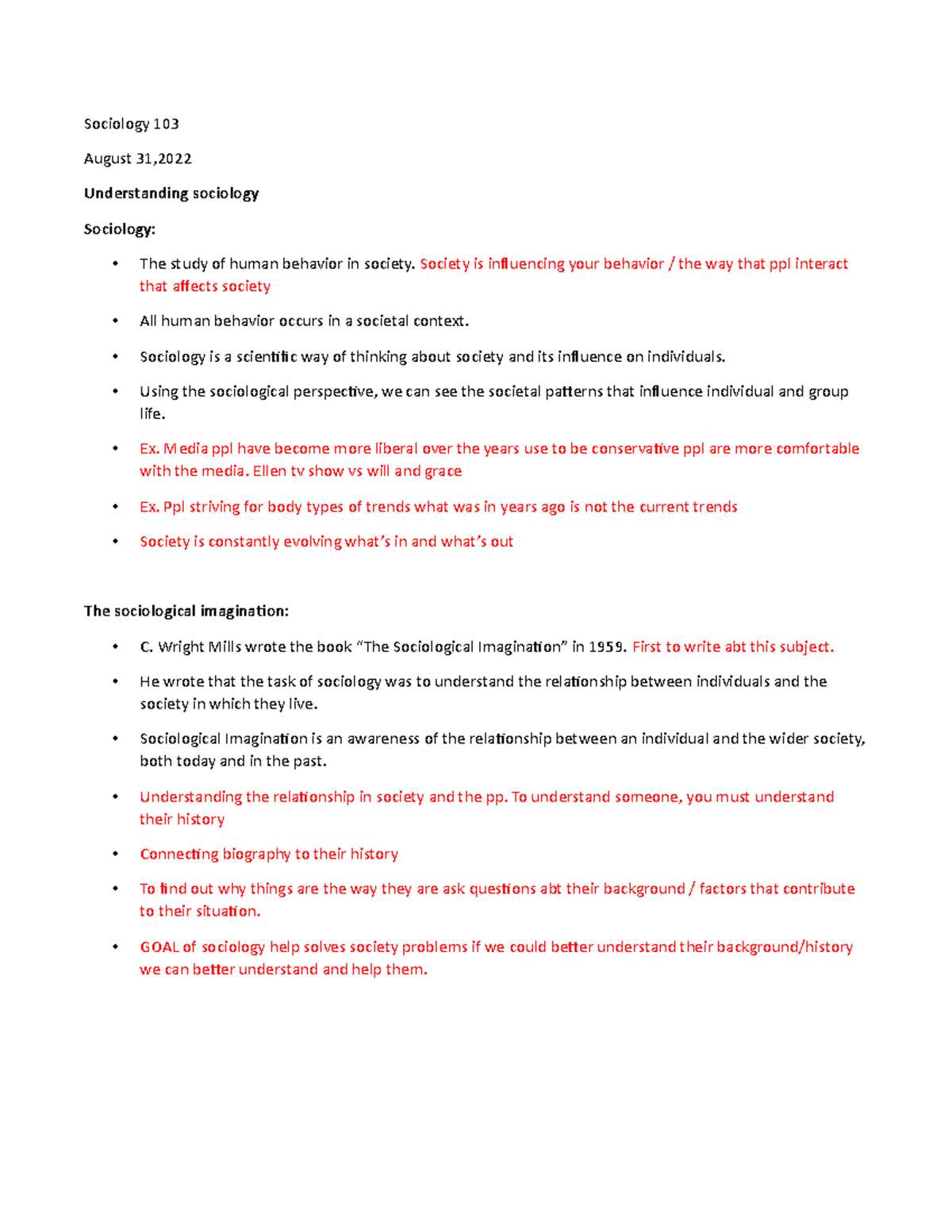 Understanding sociology - Sociology 103 August 31, Understanding ...