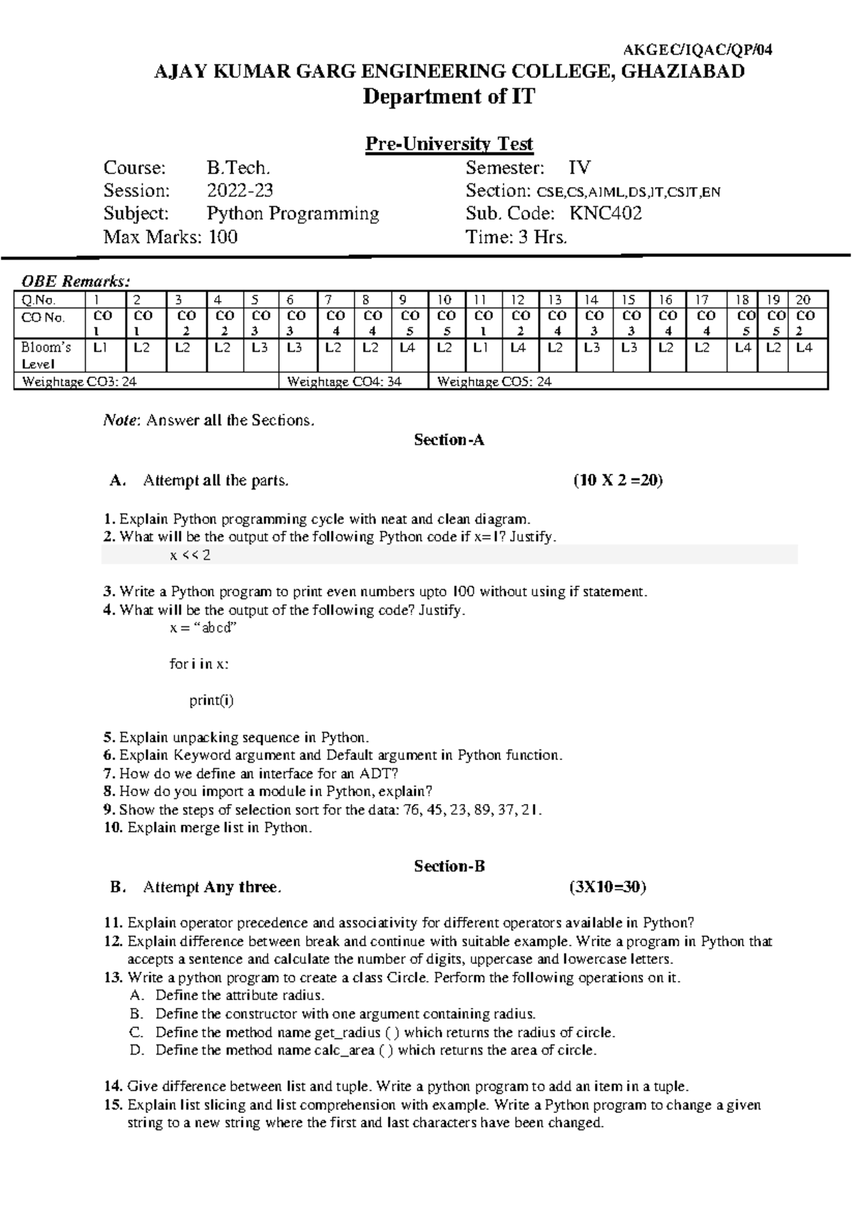 PUT KNC 402 22-23 Even - Python's convenience has made it the most popular language for machine ...