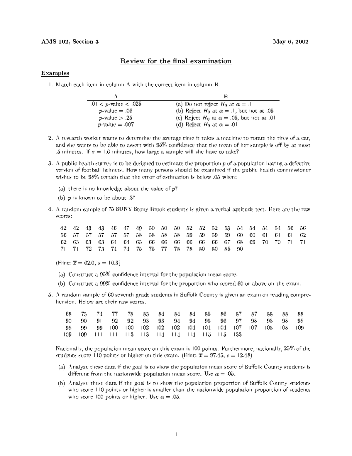 Lecture 42 - Review for the Final Examination - ☎ ☞☛ ☛ - Studocu
