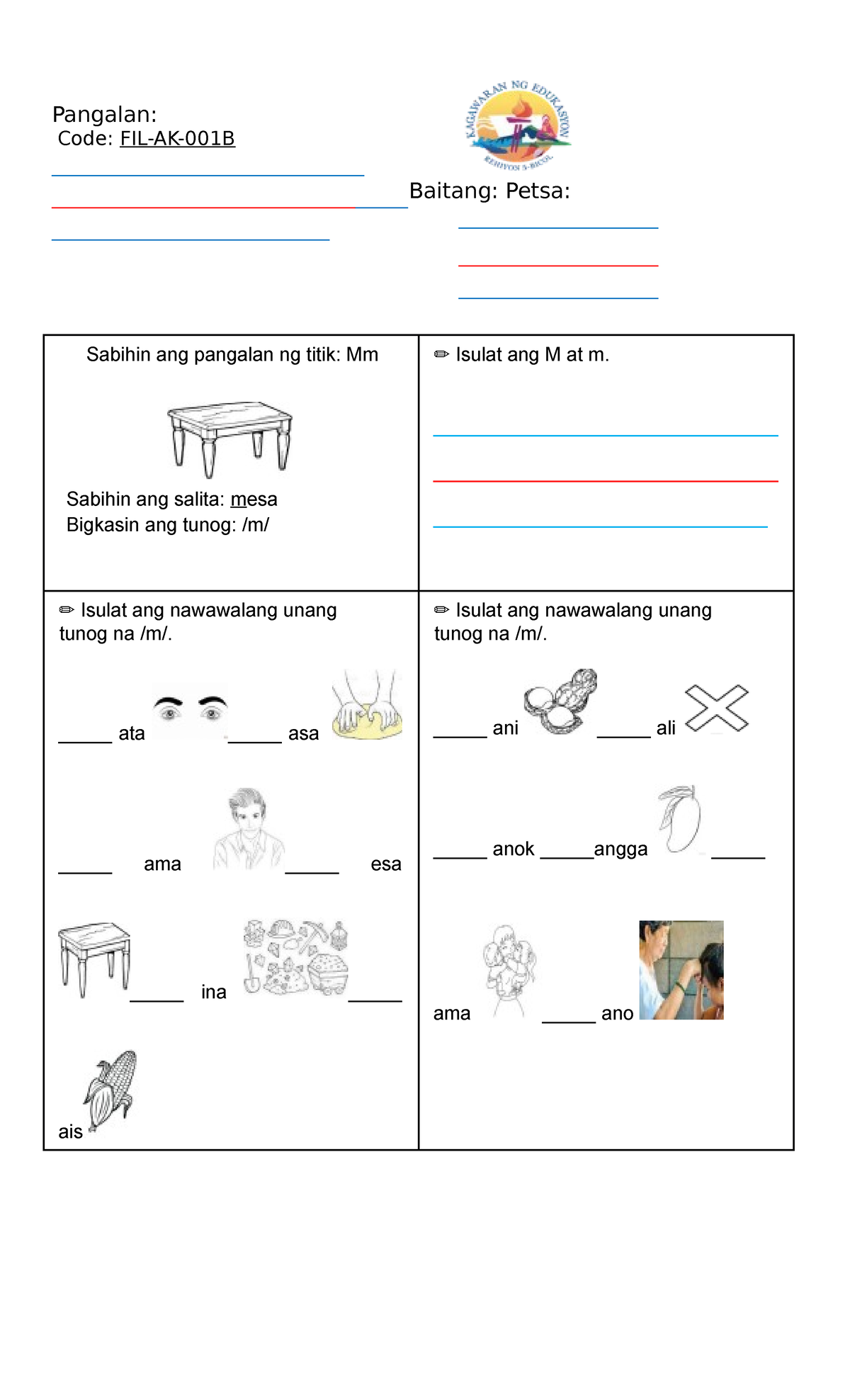 FIL-AK-001B - learning materials - Pangalan: Code: FIL-AK-001B Baitang ...