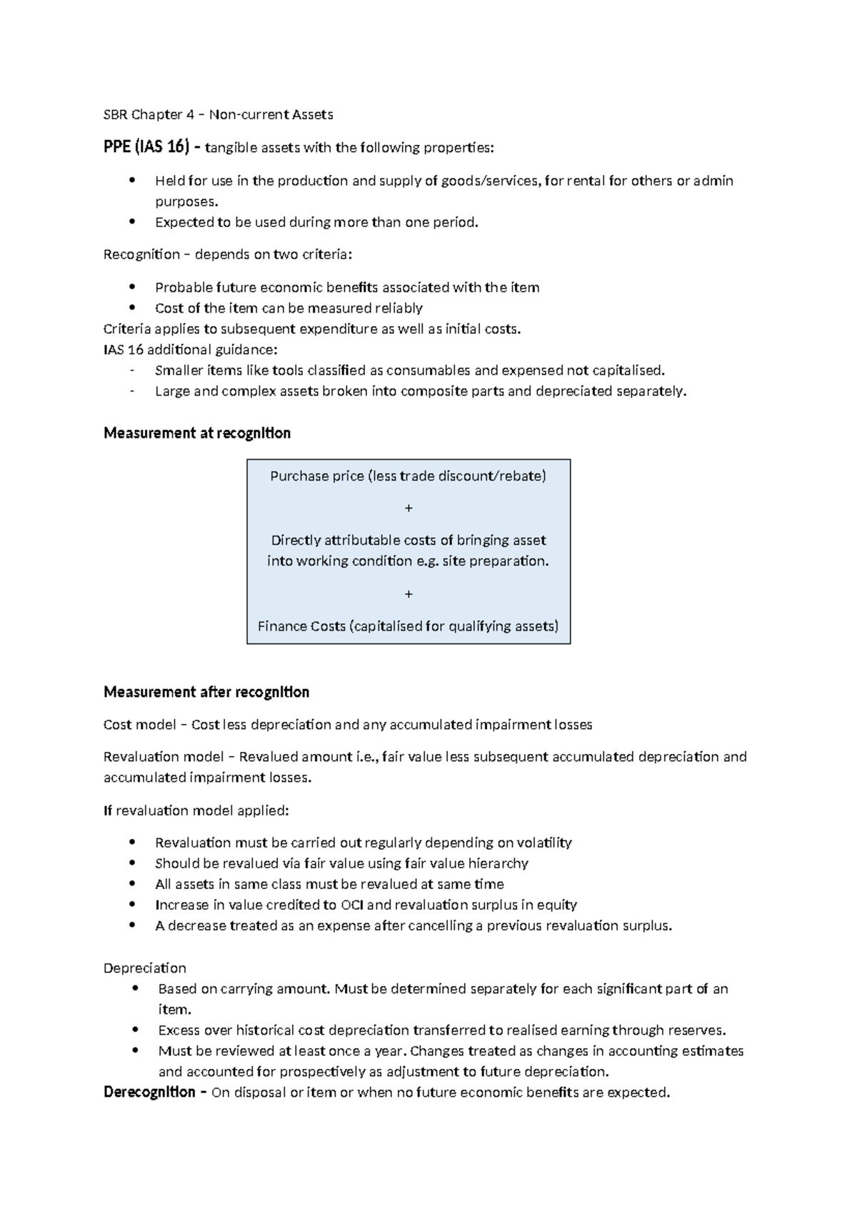 SBR Chapter 4 - Revision notes - SBR Chapter 4 – Non-current Assets PPE ...