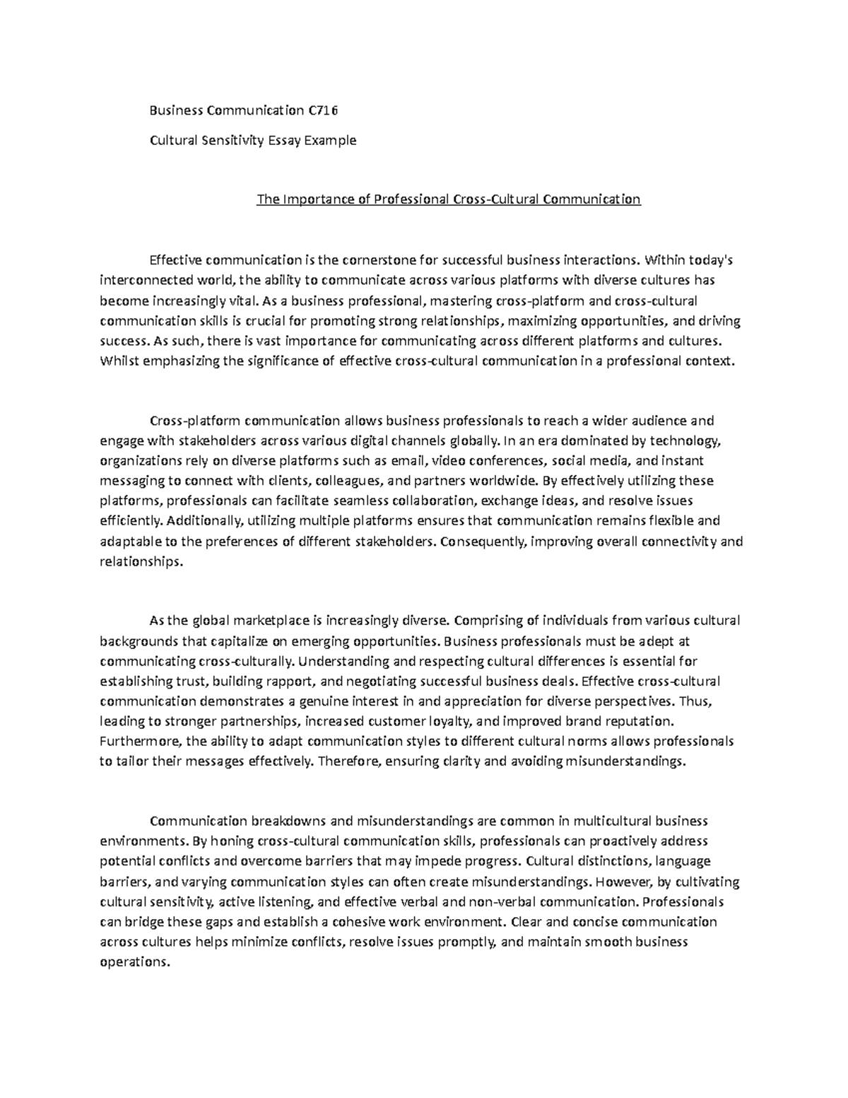 C716 Cultural Sensitivity Essay Example - Business Communication C ...