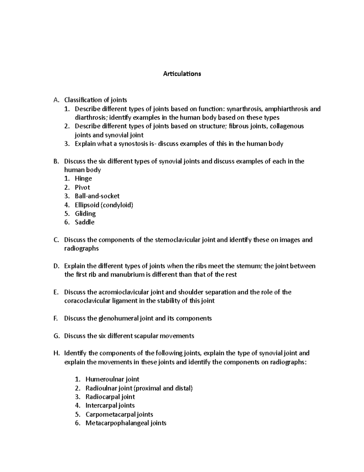 Articulations Classification Of Joints 1 Describe Different Types Of
