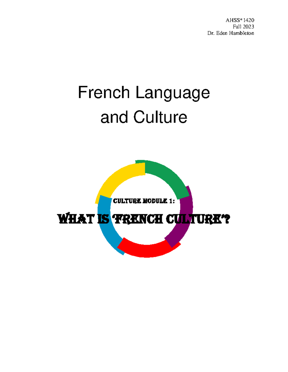 AHSS 1420 F23 Culture Module 1 - Fall 2023 Dr. Eden Hambleton French ...