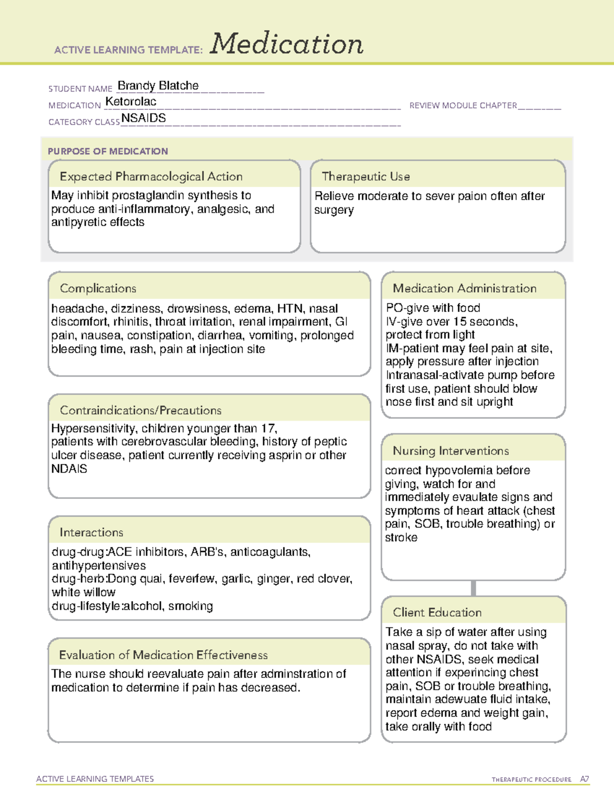 Active Learning Template Ketorolac - ACTIVE LEARNING TEMPLATES ...