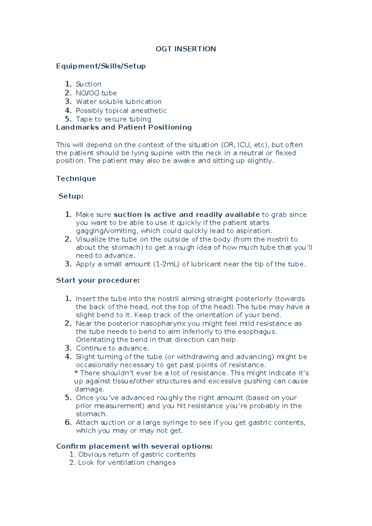 OGT- Insertion - Great - OGT INSERTION Equipment/Skills/Setup 1 ...