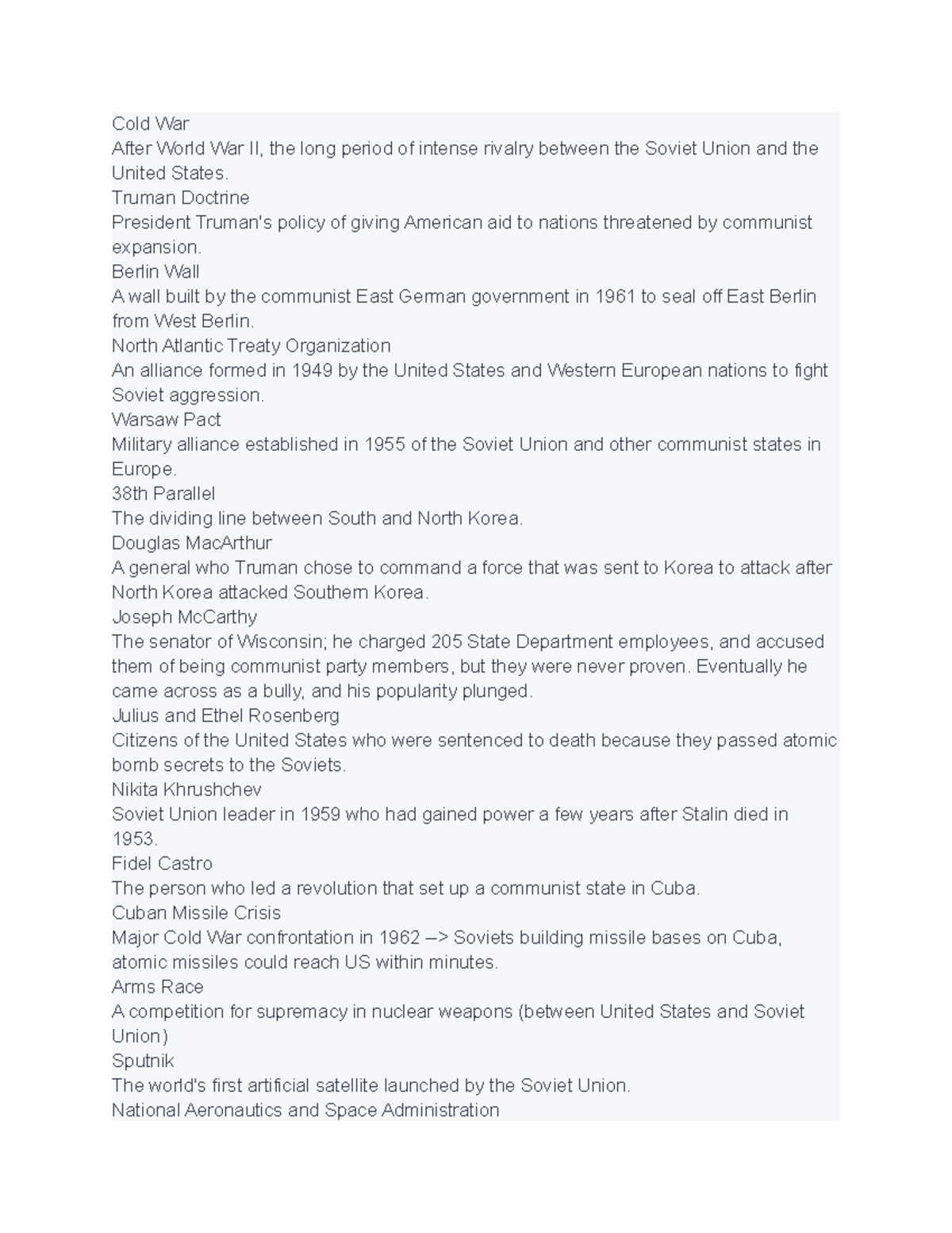 Hist 4071 notes pt 2 - Cold War After World War II, the long period of ...