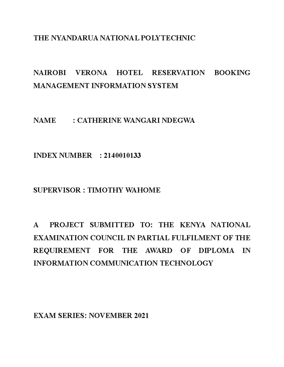 Nairobi Verona Hotel Project Proposal - THE NYANDARUA NATIONAL ...