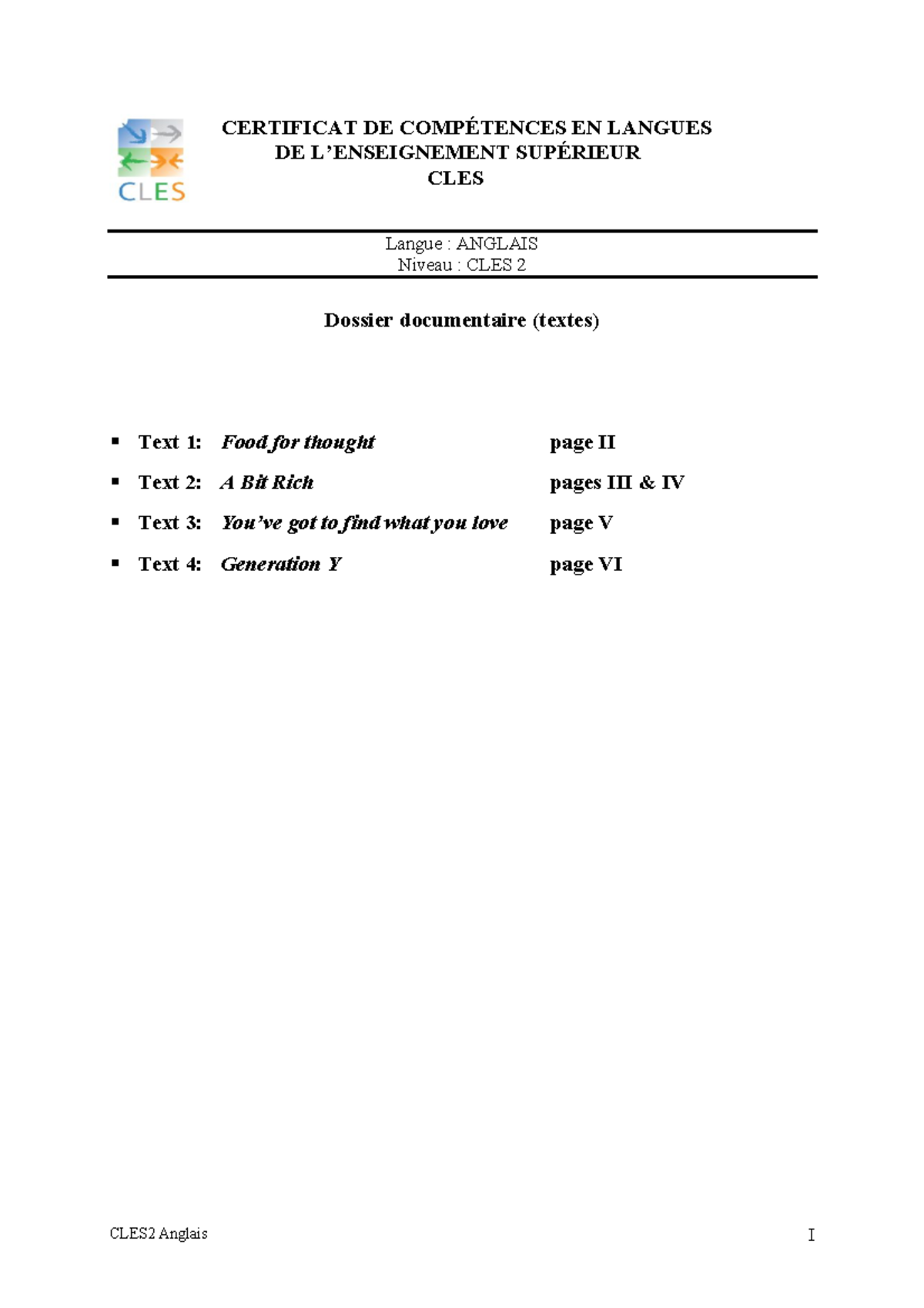CLES2 anglais dossier documentaire - CLES2 Anglais I CERTIFICAT DE ...