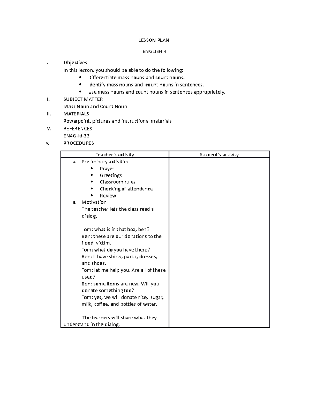 Lesson PLAN englis 4 - its for my teaching demonstration - LESSON PLAN ...