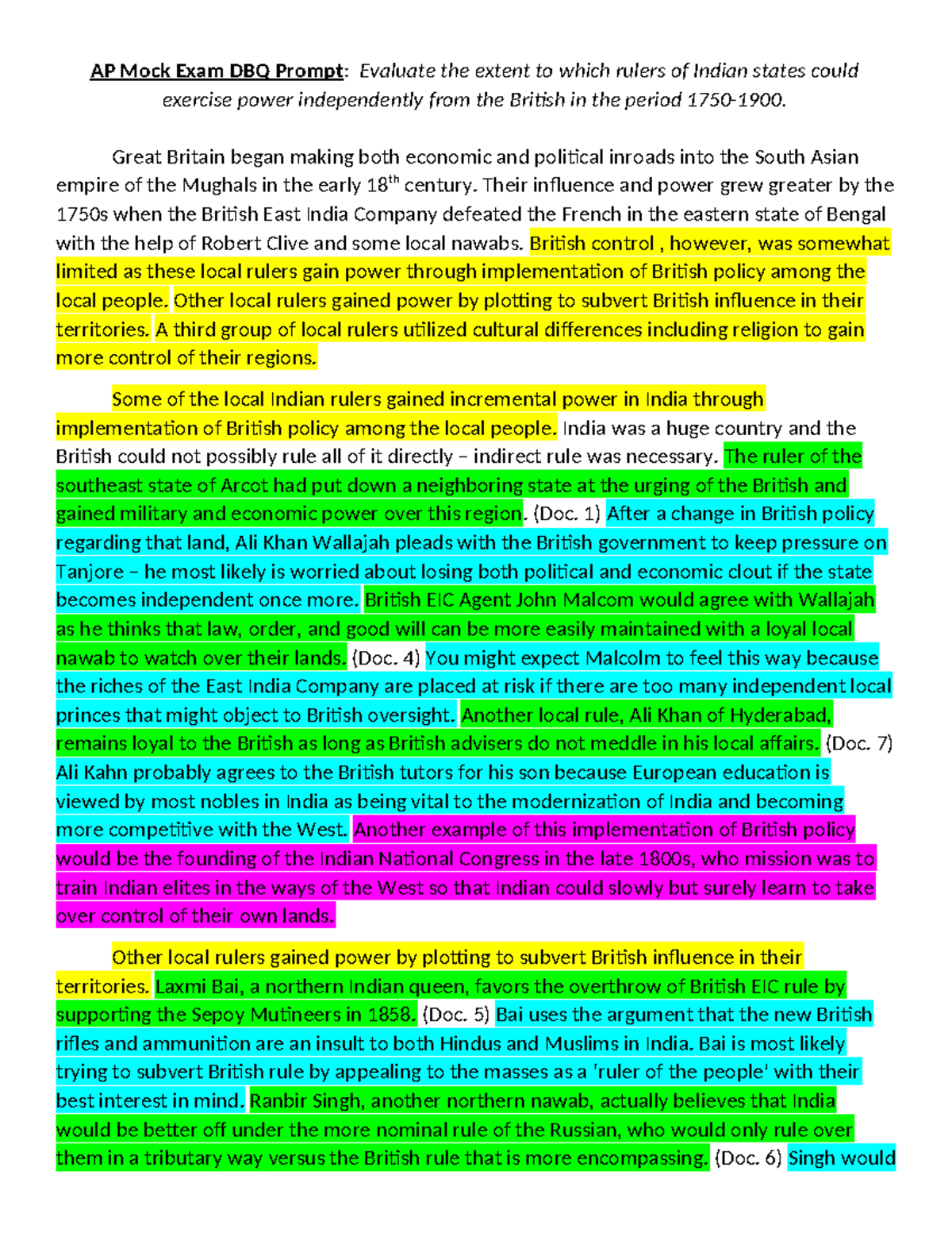 AP Mock Exam DBQ Model Essay - Key - AP Mock Exam DBQ Prompt: Evaluate ...