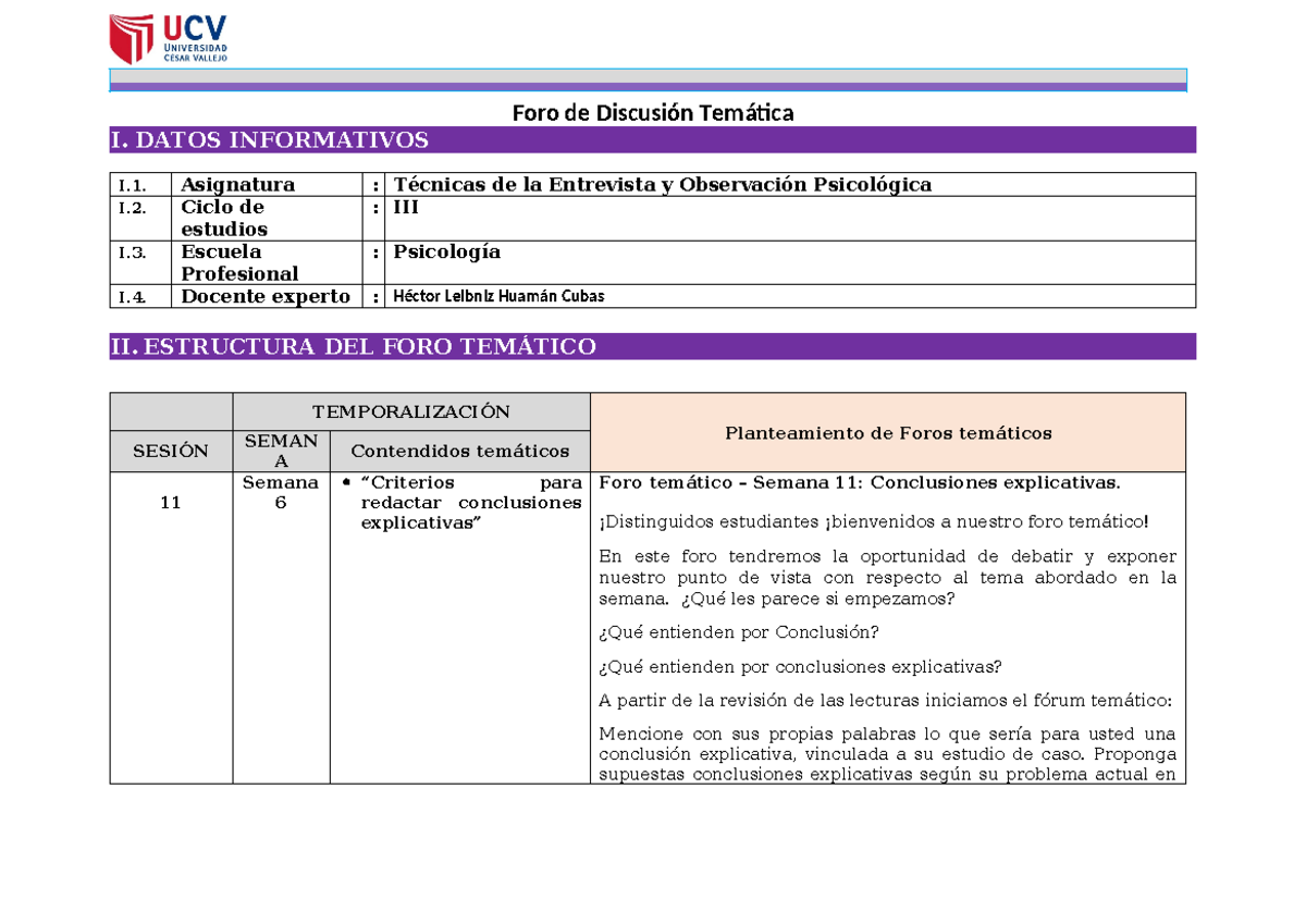 Conclusiones - GHF - Foro de Discusión Temática I. DATOS INFORMATIVOS I ...