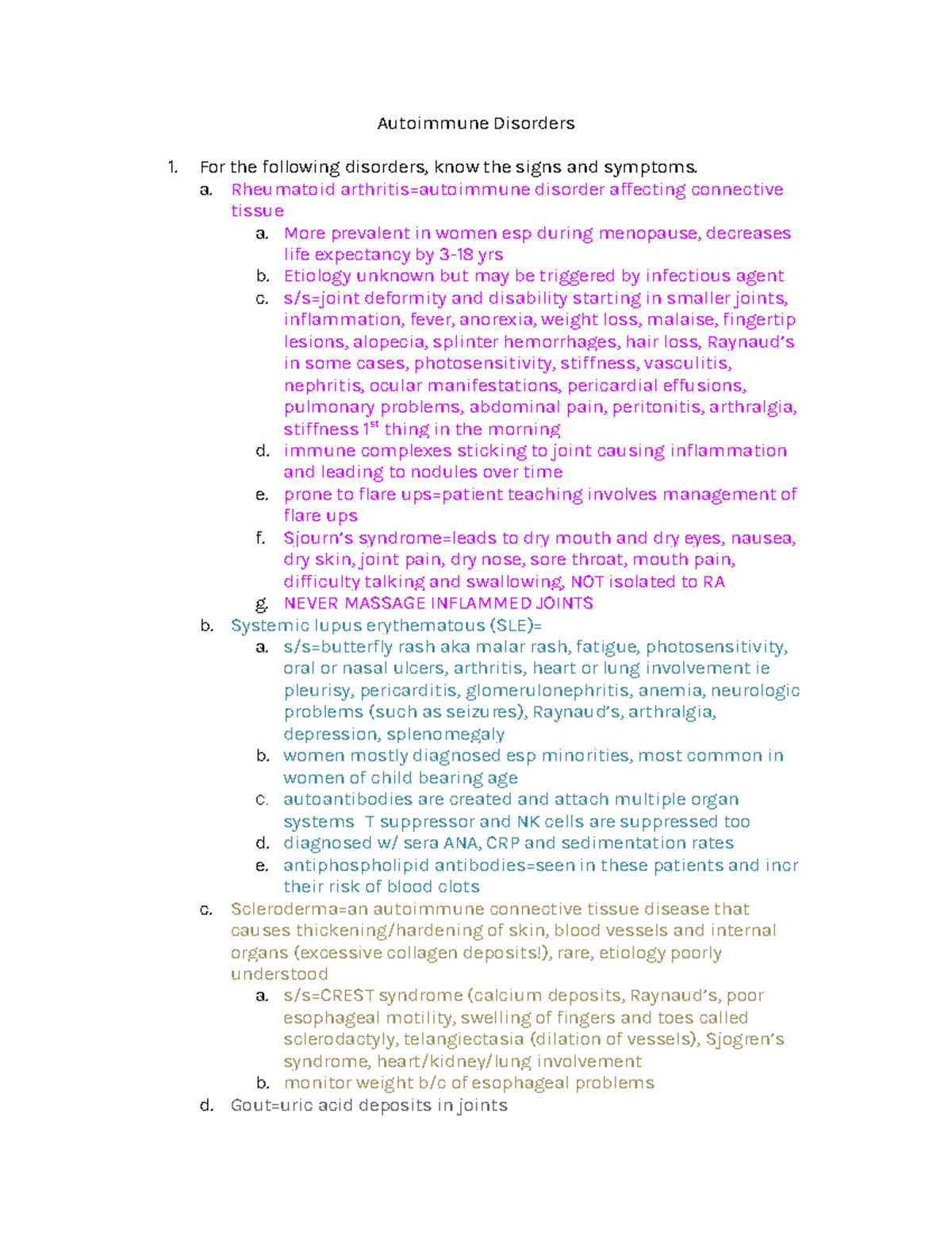 Autoimmune Disorders study questions - Autoimmune Disorders For the ...