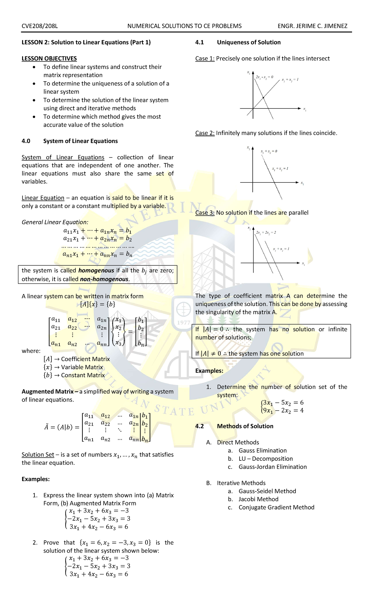 CVE208.Num Sol.SSLinear Equations - CVE208/208L NUMERICAL SOLUTIONS TO ...