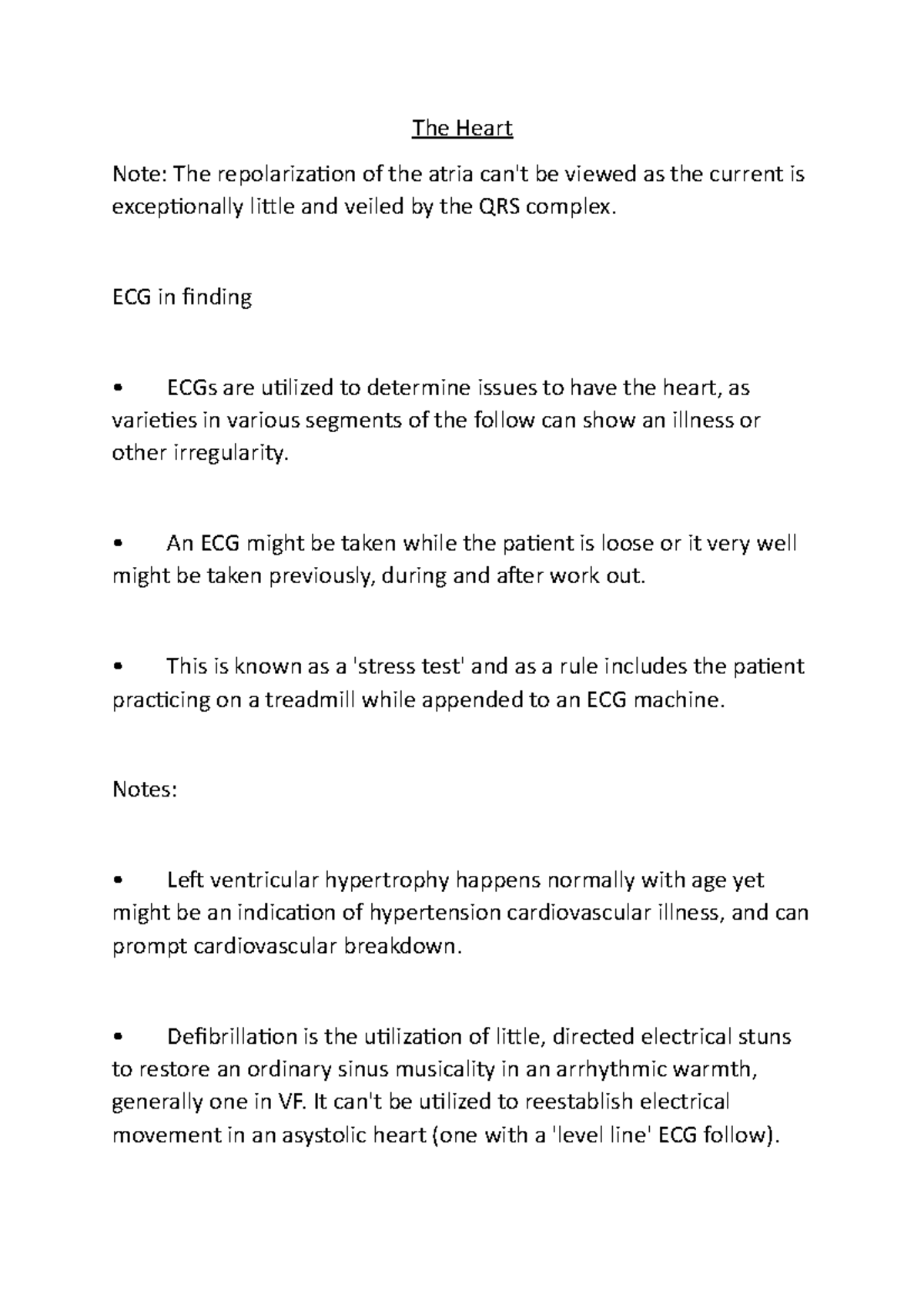The Heart - Notes on Biology A Level OCR A - The Heart Note: The ...
