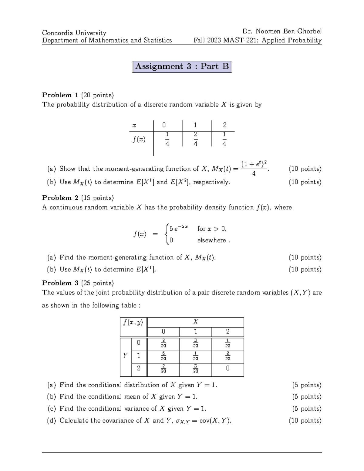 Fall Ass 3 Part B - assignment - Concordia University Department of Mathematics and Statistics ...