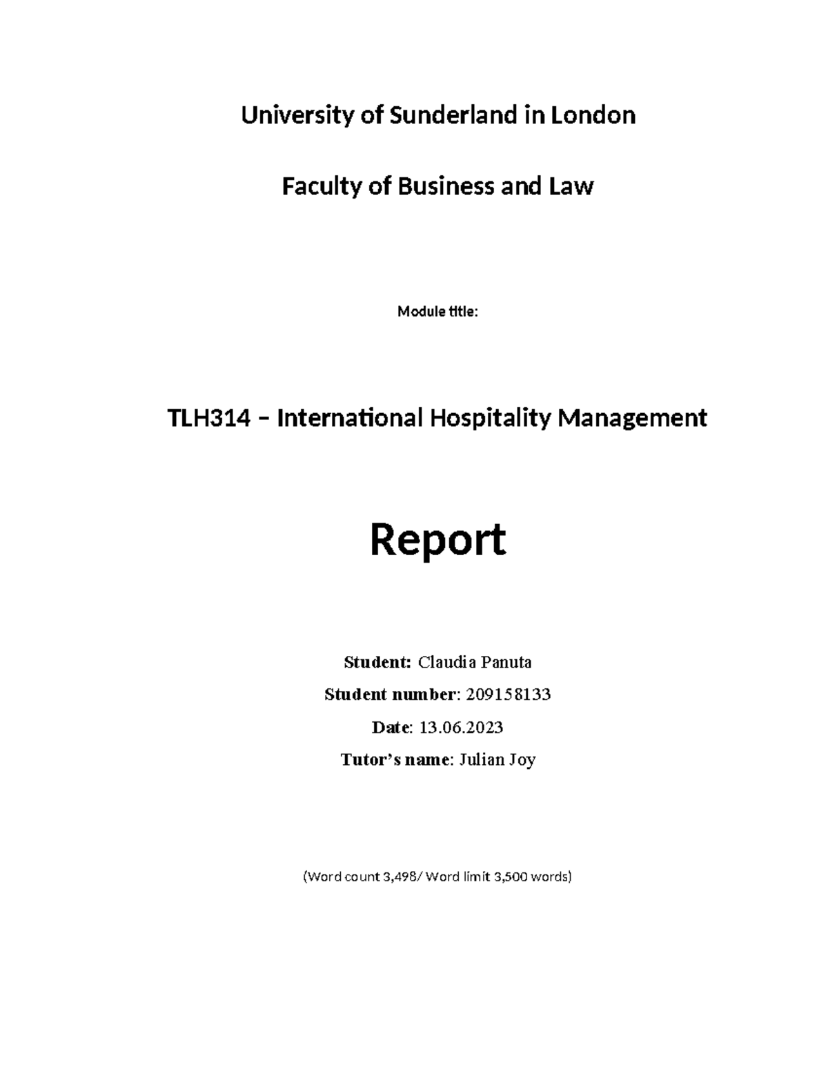 Assignment TLH 314 - hjjhhbh hjkjkhjkh kjbjjb jgjgj - University of Sunderland in London Faculty ...