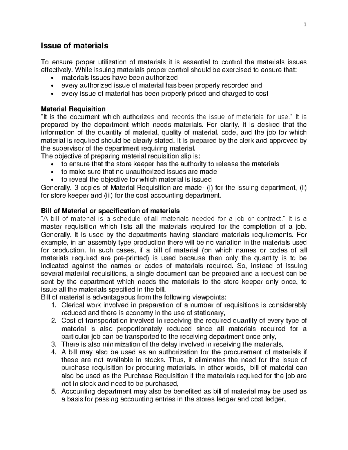 Material - Summary Bachelor's of Art - Issue of materials To ensure ...