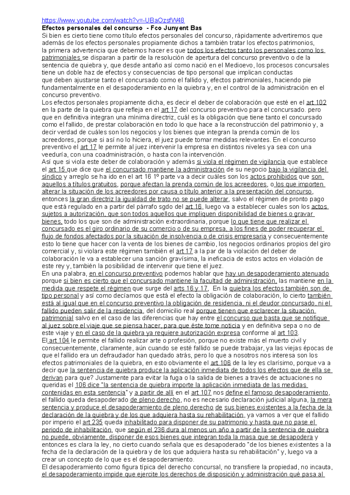 Efectos personales del concurso Fco Junyent Bas - youtube/watch?v ...