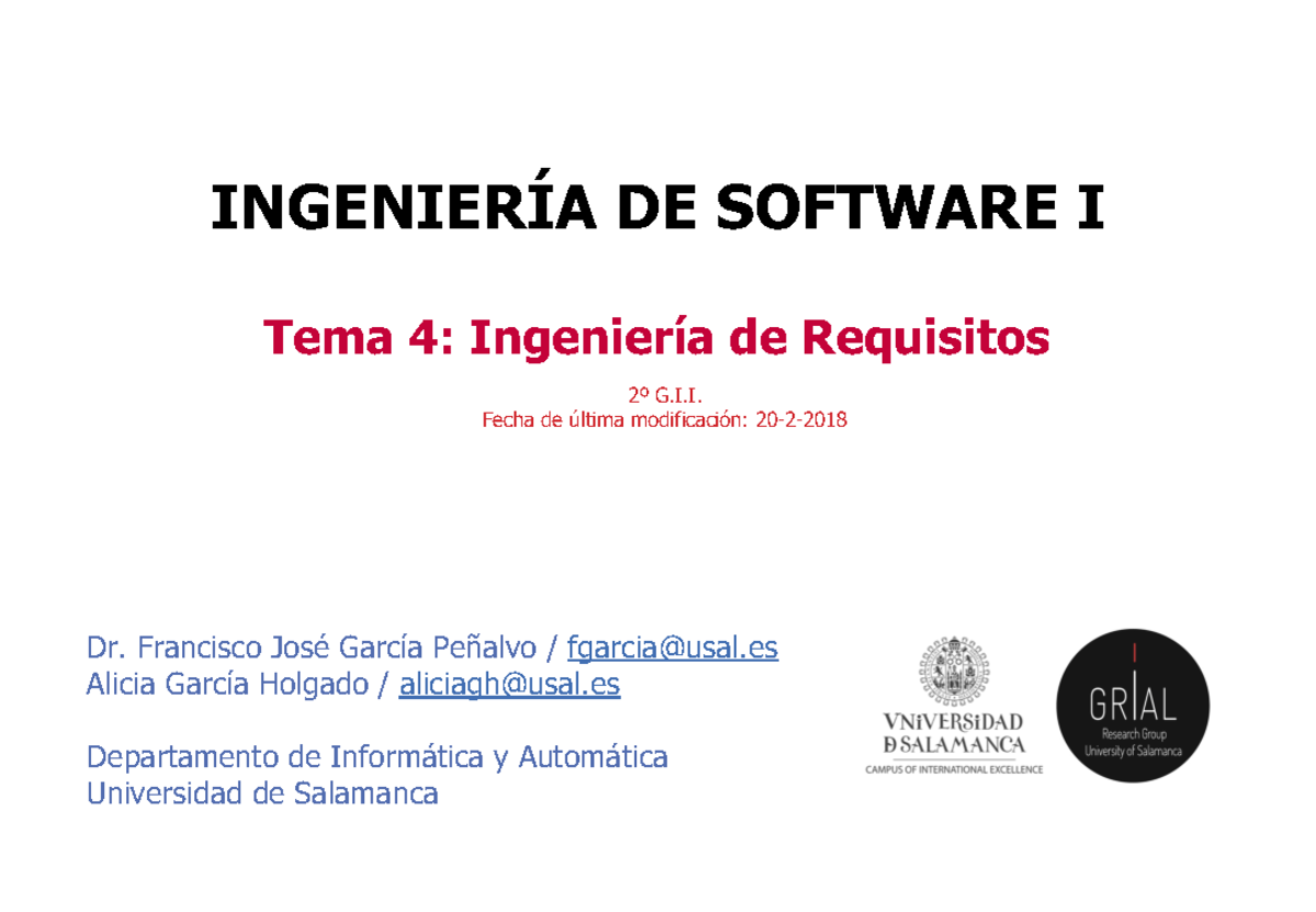 IS I Tema 4 - Ingenieria de Requisitos - INGENIERÍA DE SOFTWARE I Tema 4: Ingeniería de ...