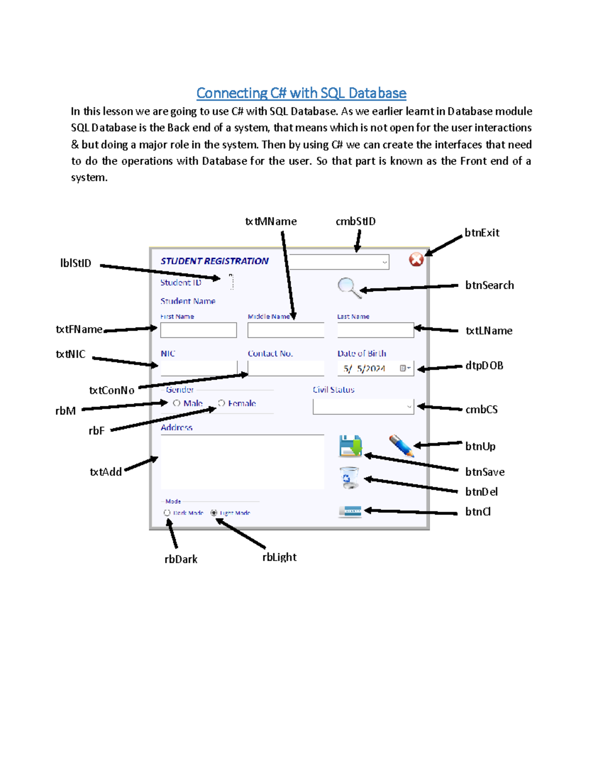Database Connection Note - Connecting C# with SQL Database In this ...