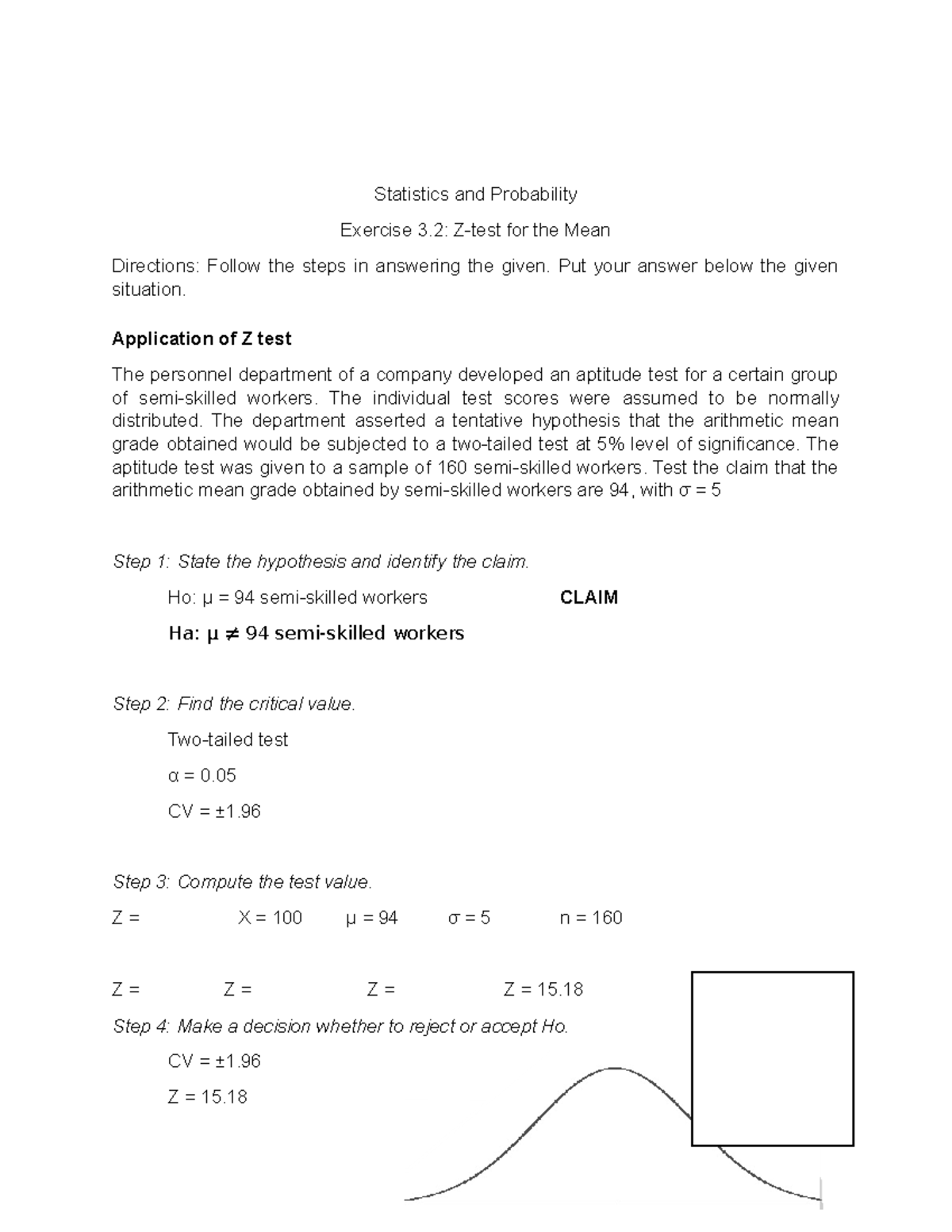 Exercise 3.2 Statistics and Probability - Statistics and Probability ...