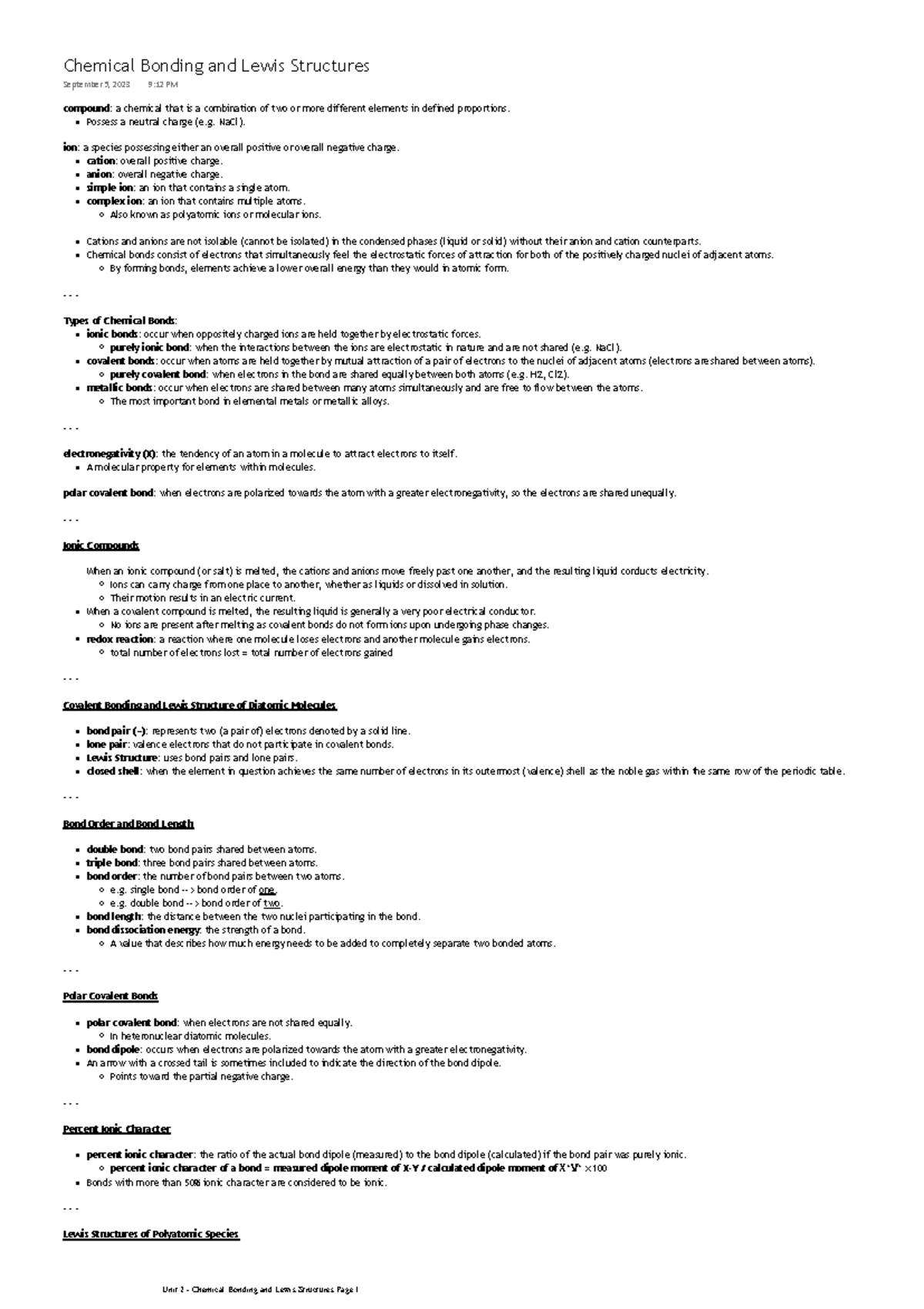 Unit 2 - Chemical Bonding and Lewis Structures - compound: a chemical ...