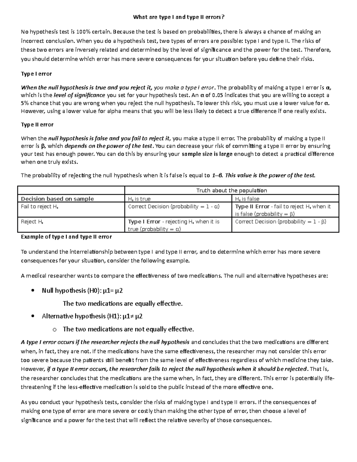 What are type I and type II errors (Autosaved) - What are type I and ...