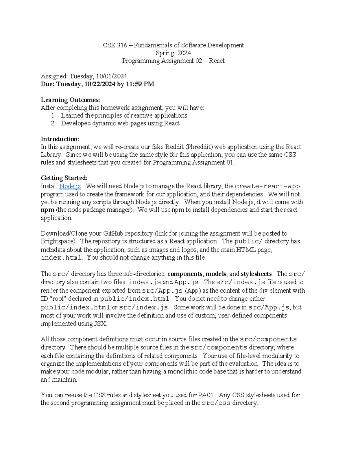 CSE316-F24-PA02 - the assignment - CSE 316 – Fundamentals of Software Development Spring, 2024 ...