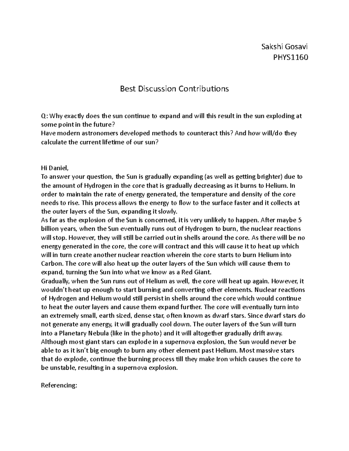 Best Discussion Contribution - Sakshi Gosavi PHYS Best Discussion ...