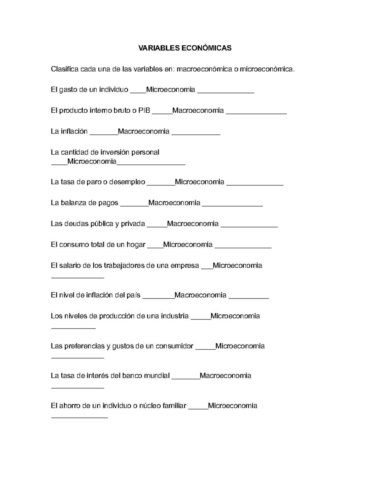 1. Variables David Ortiz Lopez - VARIABLES ECONÓMICAS Clasifica cada ...