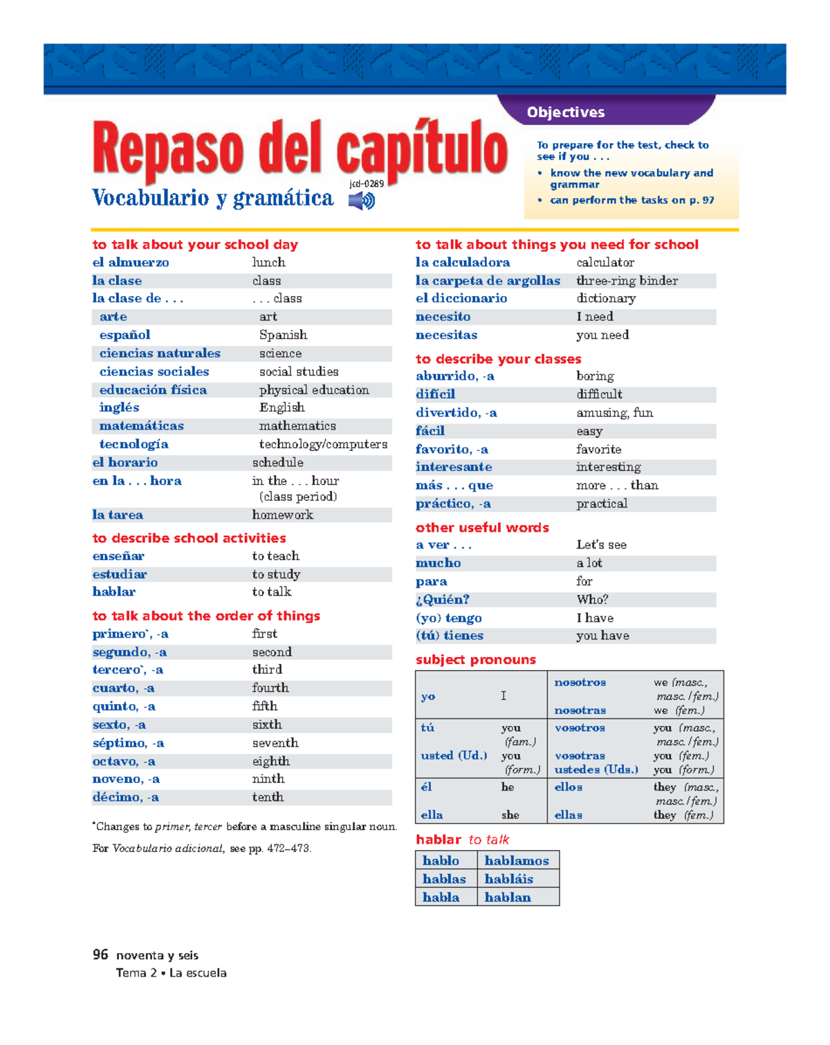 Repaso Ch2a - Spanish translations - 96 noventa y seis Tema 2 •La ...