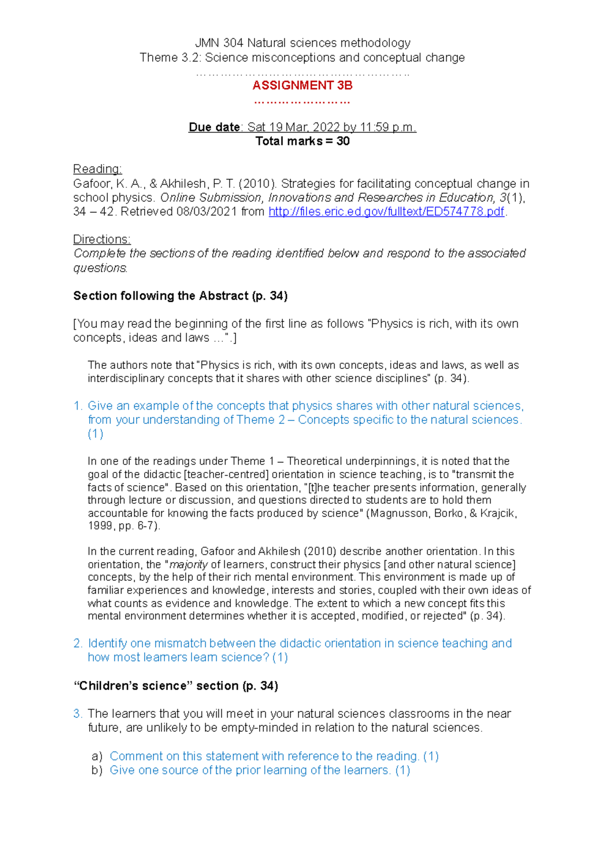 Assignment 3b JMN 304 - Theme 3: Science misconceptions and conceptual change - Studocu