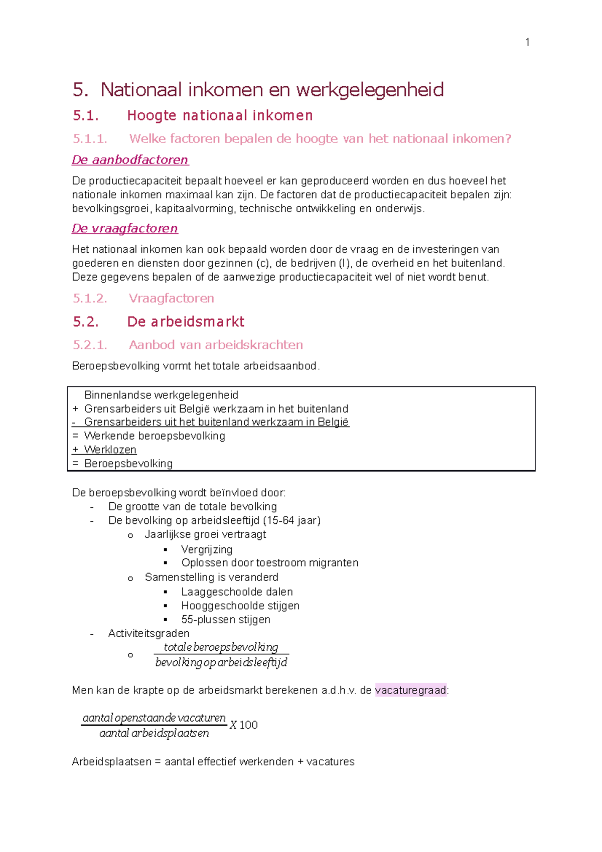 Macro-economie-samenvatting - 5. Nationaal inkomen en werkgelegenheid 5 ...