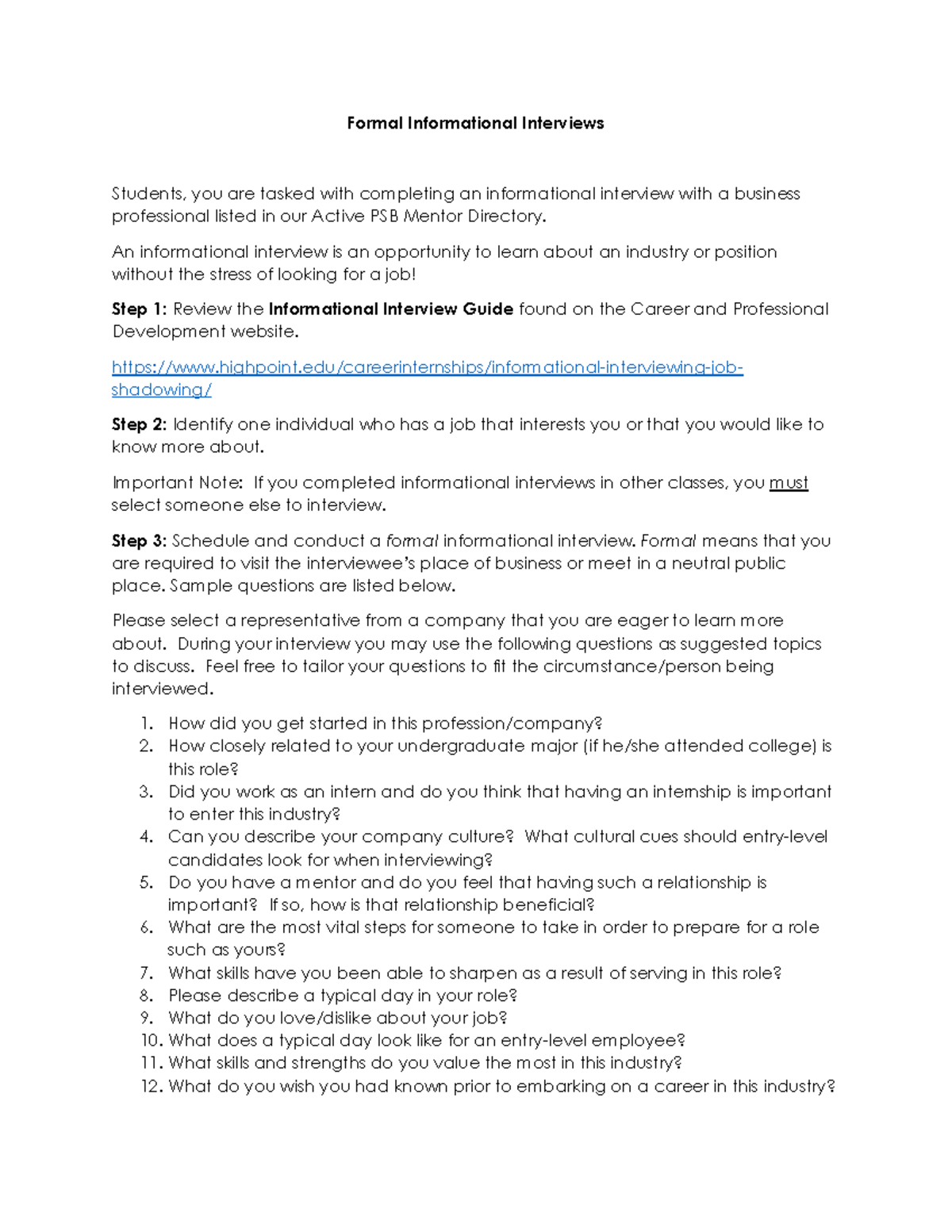 Formal Informational Interviews Instructions and Resources - Formal ...