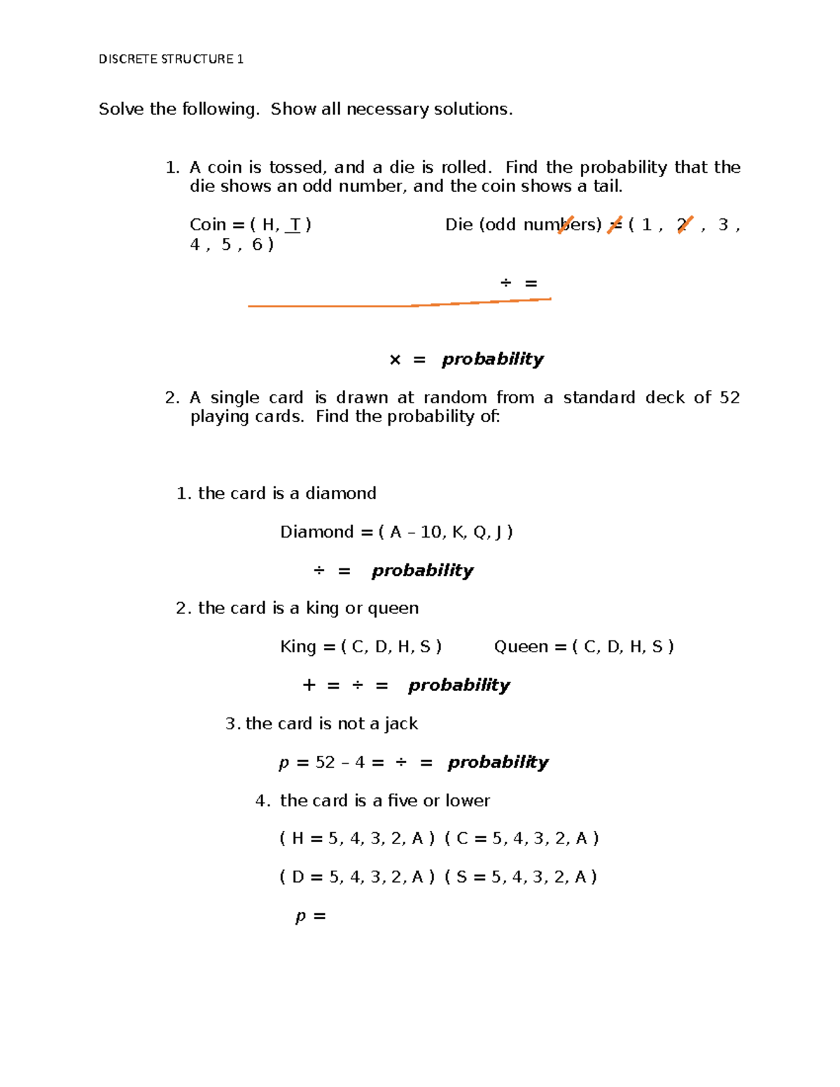 Discrete Structure-Probability - DISCRETE STRUCTURE 1 Solve the ...