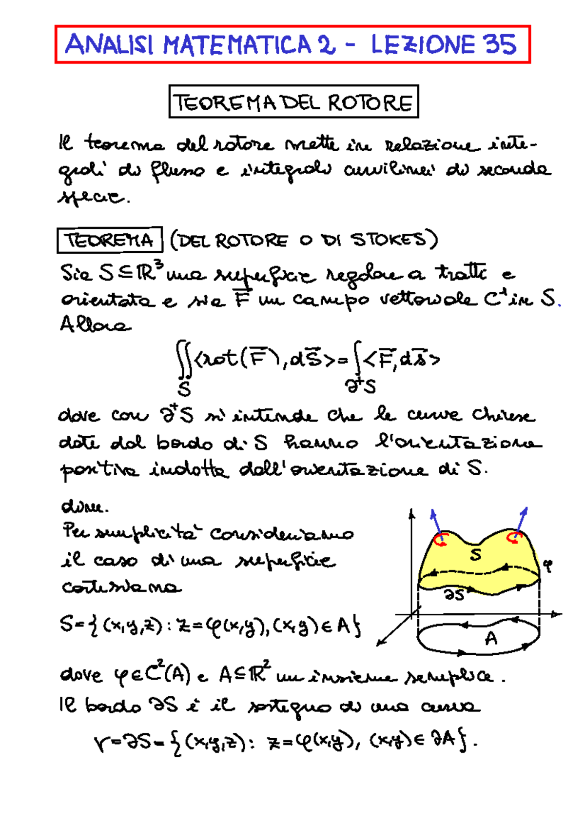 Lezione 35 - Teorema del rotore (o di Stokes) - Analisi matematica 2 ...