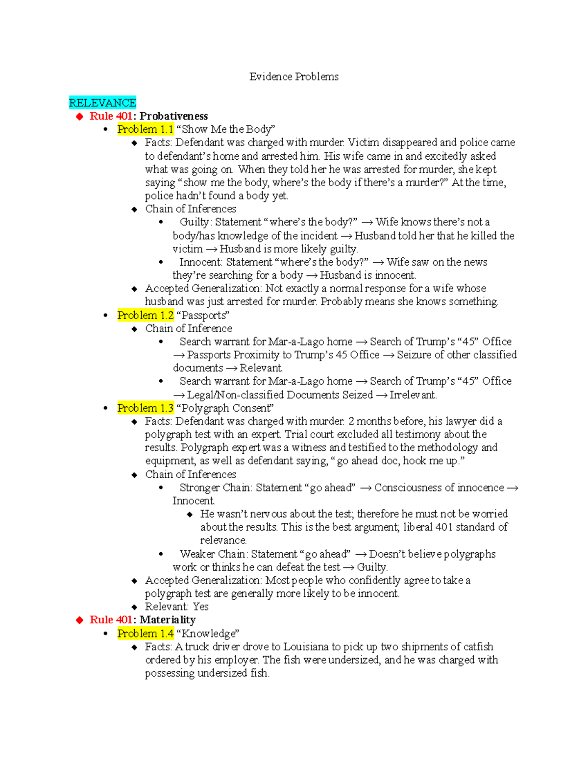 Evidence Problems - Evidence Problems RELEVANCE Rule 401: Probativeness ...