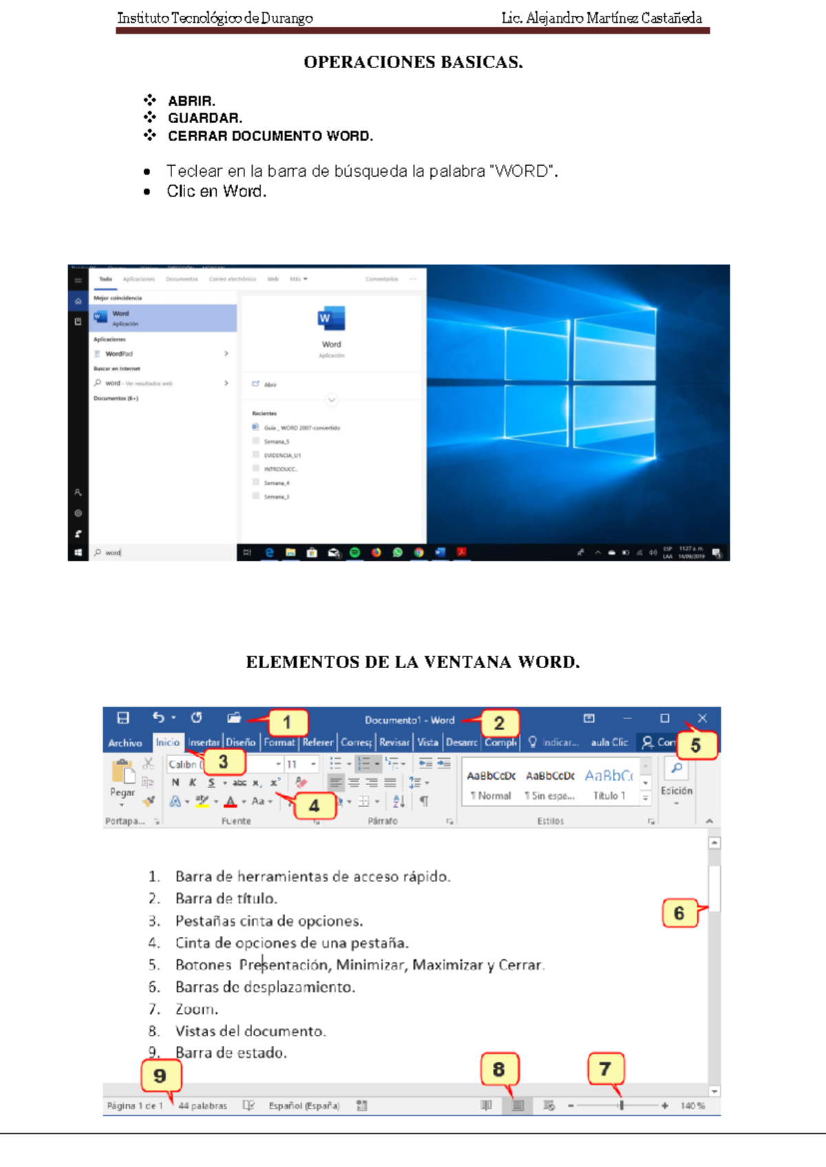 Guia WORD - Hola - OPERACIONES BASICAS. ABRIR. GUARDAR. CERRAR ...