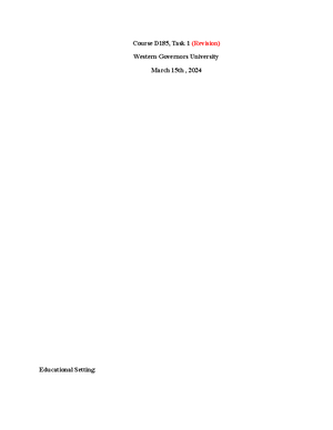 Course D184 Task 1 - D184 Task 1 - Course D184, Task 1 Western ...